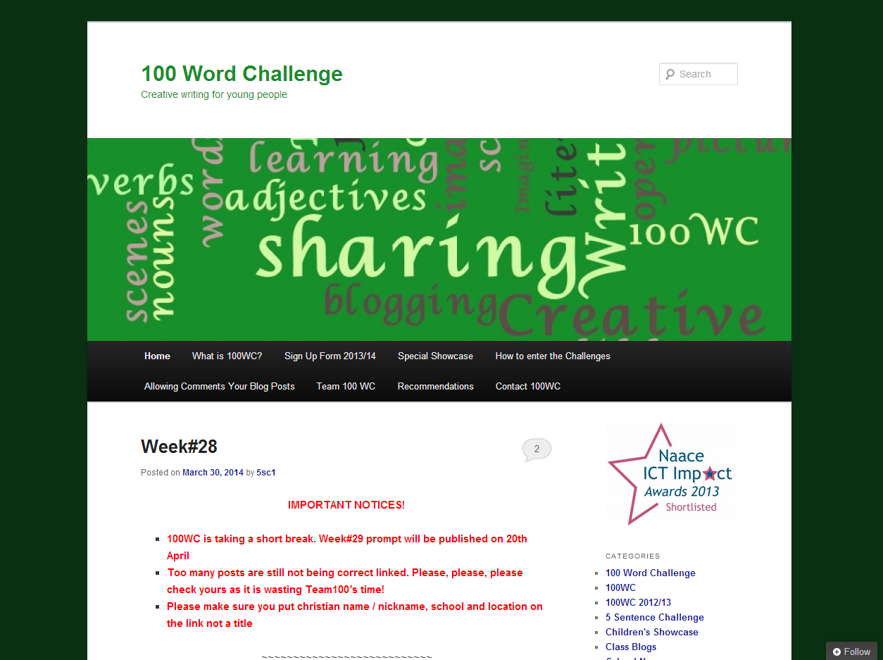 100 Word Challenge - Content - ClassConnect